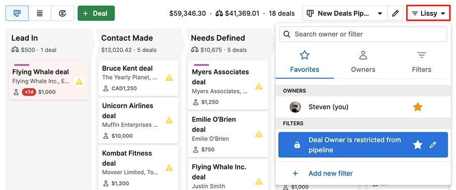 How can I favorite filters? - Knowledge Base | Pipedrive